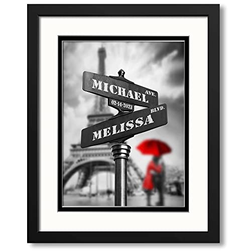 Lovers path-crossing sign - Personalized artwork with Couple's Names. Gift for wedding Anniversary, housewarming, Valentine's Day. Paris wall art.