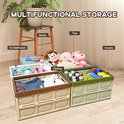 Sutekus Lidded Storage Bins Stackable 30L Storage Crates Collapsible Storage Box For Office Books Grocery Wardrobe (Light Brown)