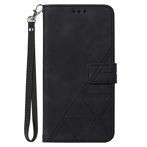 FTRONGRT Case for Tecno Pova 2, Mobile Wallet Flip Cover with Mobile Phone Holder, Card Slot, Magnetic PU Leather Case for Tecno Pova 2-Black + Black Bracelet