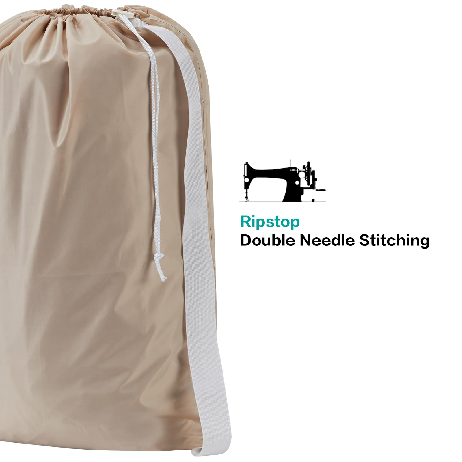 HOMEST XL Nylon Laundry Bag with Strap, Large Dirty Clothes Organizer, Easy Fit a Laundry Hamper or Basket, Can Carry Up to 4 Loads of Laundry, Beige