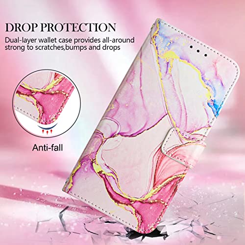 FTRONGRT Case for Tecno Camon 18i, with Mobile Phone Holder, Fall-Proof, Suitable for Tecno Camon 18i Folding Mobile Phone Leather Protective Shell.Rose Gold
