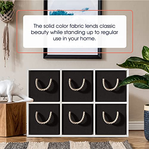 Ornavo Home Foldable Collapsible Storage Box Bins Linen Fabric Shelf Basket Cube Organizer with Rope Handles - Set of 6-13 x 13 x 13 - Black