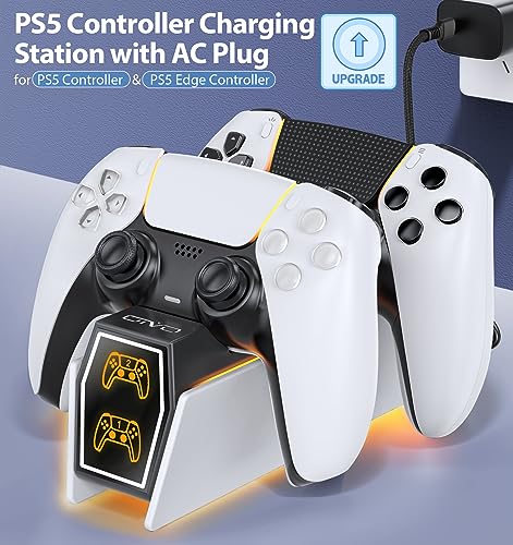 PS5 Controller Charger Compatible with DualSense & Edge Controller, 2.0 H Fast PS5 Charger with 5V/3A Adapter and USB-C Cable, PS5 Charging Station with 2 Charging Options & Indicator