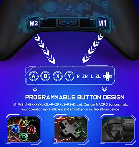 Wireless Switch Pro Controller for Nintendo Switch Controller/Lite/OLED, LED Wired Windows PC Gmaepad-Wireless iOS/Android Remote with Cool RGB Light/Programmable