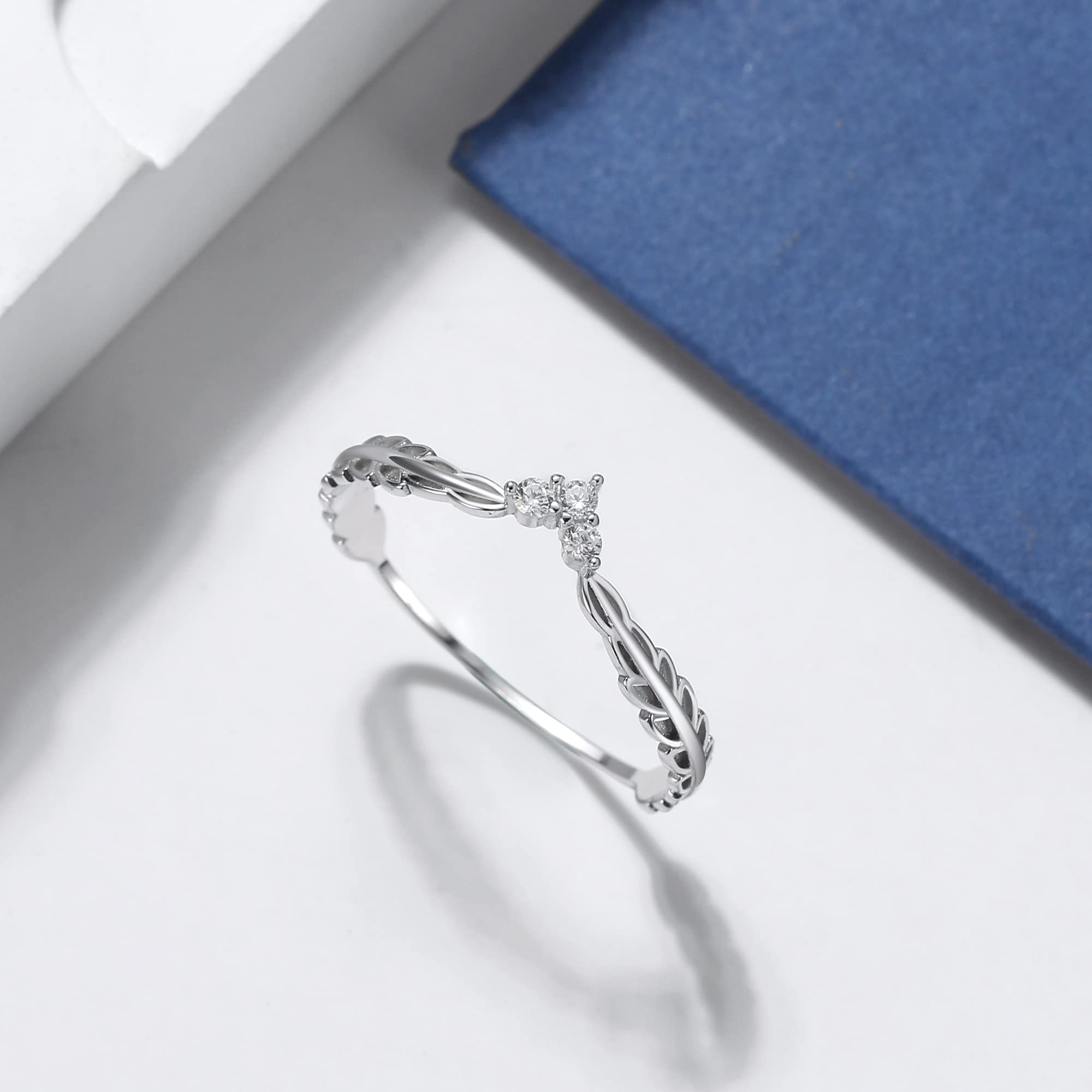Ginger Lyne Collection V Shape Leaf Enhancer Band Sterling Silver Anniversary Wedding Ring for Women Size 8