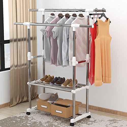 Panet Coat Rack Double Pole Coat Rack Indoor and Outdoor Clothes Rack Stainless Steel Drying Rack Free Standing Coat Rack (Color : A)
