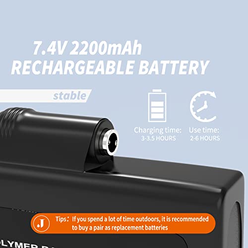 J JINPEI Rechargeable 7.4V 2200mAh Li-ion Batteries, Rechargeable Batteries for Heated Gloves, Mittens, Socks, Hat, Knee Braces, Pad (2pcs Included)