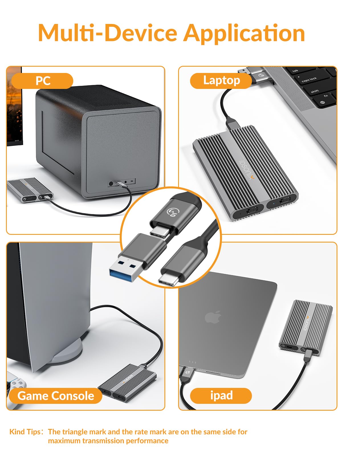 iDsonix Dual-Bay M.2 NVME , SATA PCIe SSD Enclosure Adapter up to 10Gbps, USB 3.1 Gen 2 to NVME, SATA PCIe M-Key M+B-Key 2242/2260/2280 External Hard Drive Enclosure, Support UASP