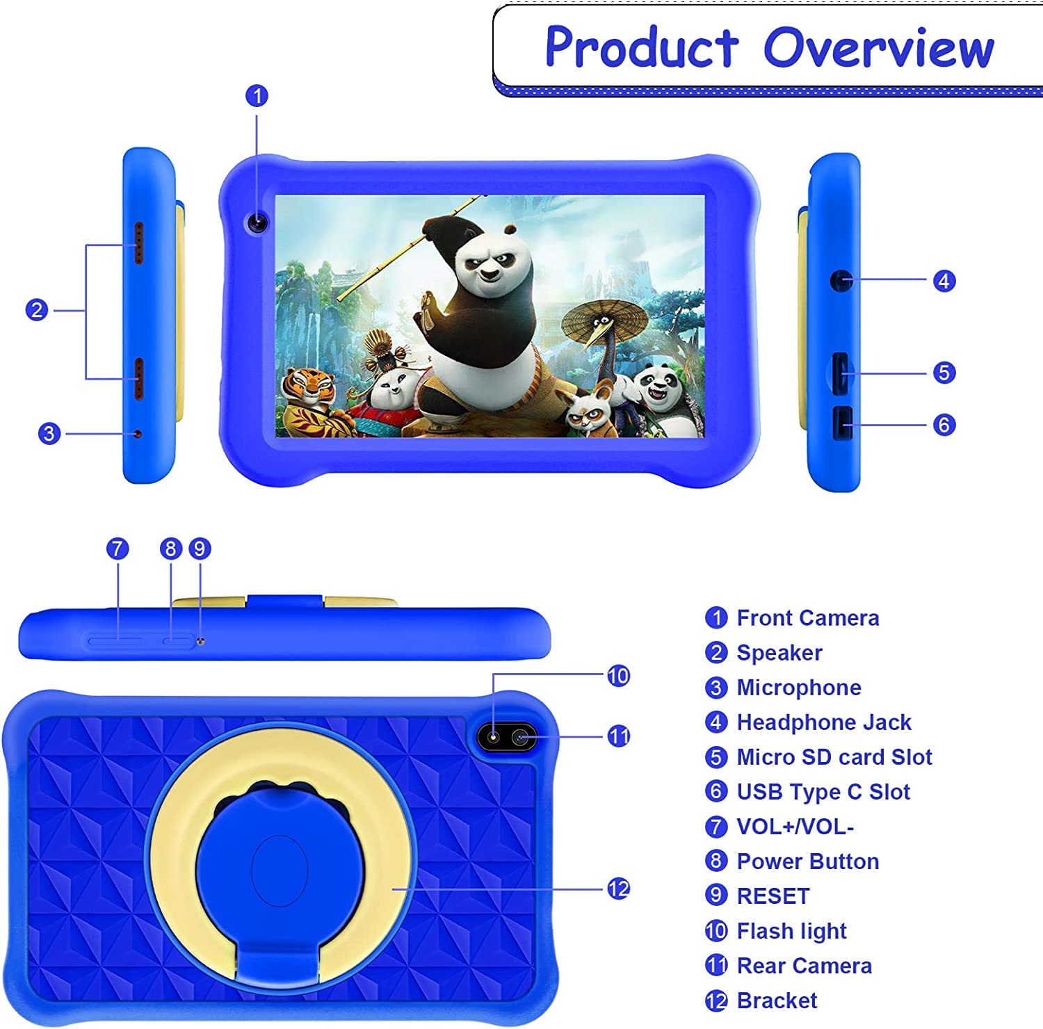 Kids Tablet, 7 Inch Android 11 Tablet for Kids, 32GB ROM 3GB RAM IPS Display Parental Control Toddler Children Tablet with Kids-Proof Case, Dark Blue