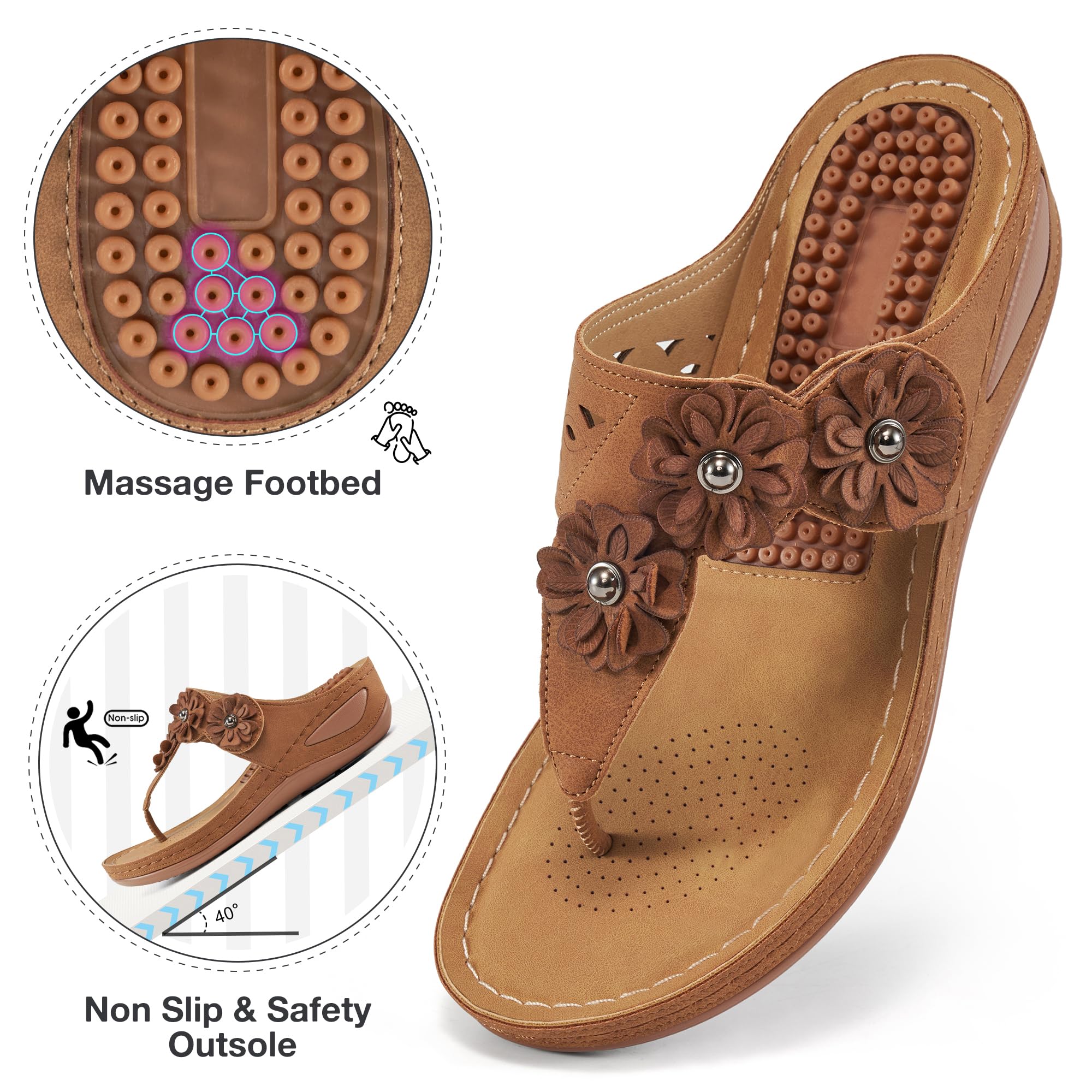 FUDYNMALC Sandals Women Wedge Shoes: Summer Dressy Womens Flip Flops Comfortable Orthopedic Platform Sandals Casual Walking Wedges Brown