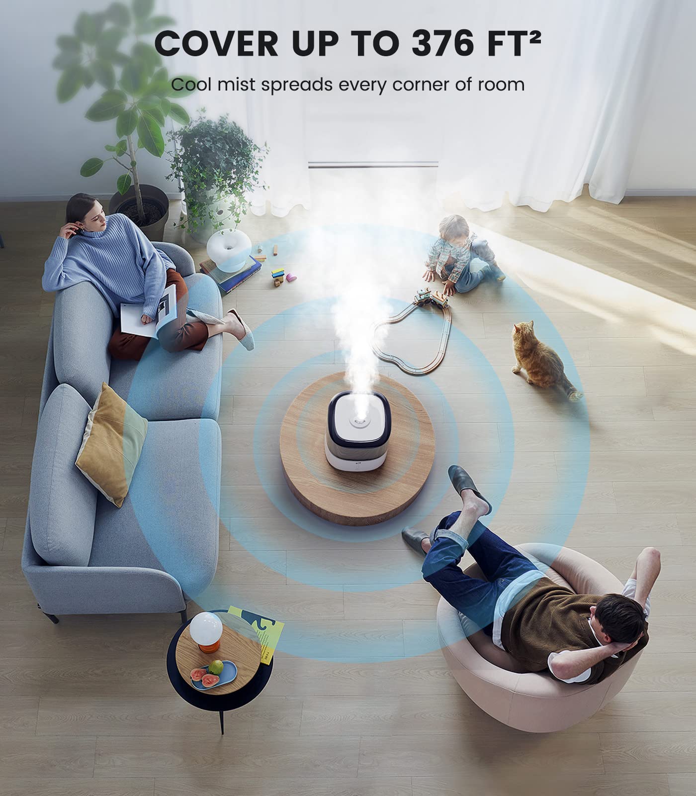 Humidifiers for Bedroom, ZOESURE 2.5L Top Fill Cool Mist Essential Oil Diffuser, Smart Humidifier Work with Alexa Voice Control APP Quiet for Large Room, Plant, Baby gray