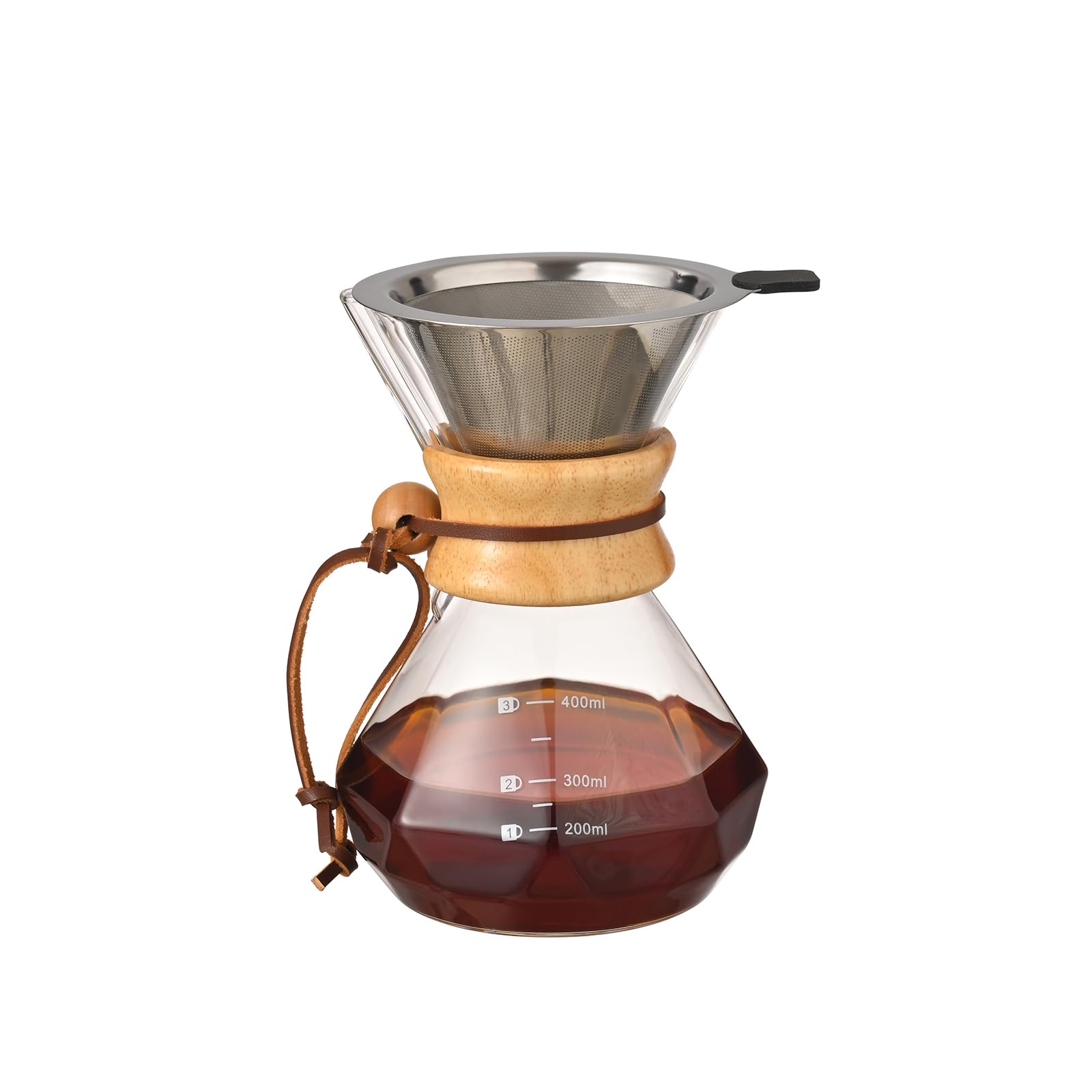 NEWOUGER Pour Over Coffee Maker with Double-layer Stainless Steel Filter,27 OZ Borosilicate Pour Over Coffee Dripper Glass Coffee Carafe For Home,Camping, Hiking
