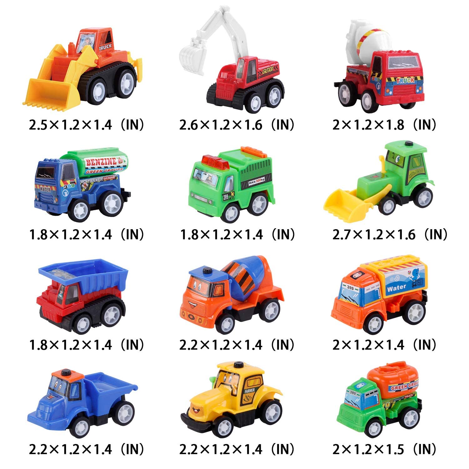 Fun-Here 12 Packs Construction Toy Pull Back Digger Mini Vehicles Excavator Bulldozer Truck Toy for 2 3 4 5 Year Old Kids Boy Girl Toddlers Party Favor Cake Decorations Birthday Gift