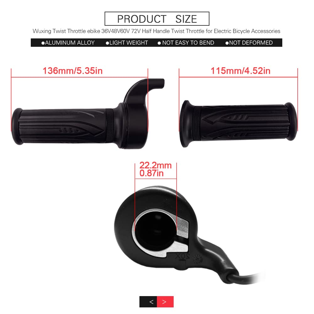 Ebike Throttle WUXING 20X Whole Twist throttle12V-72V Right-Hand Accelerator，3 pin Waterproof Connector for E Bikes or Folding Electric Scooter