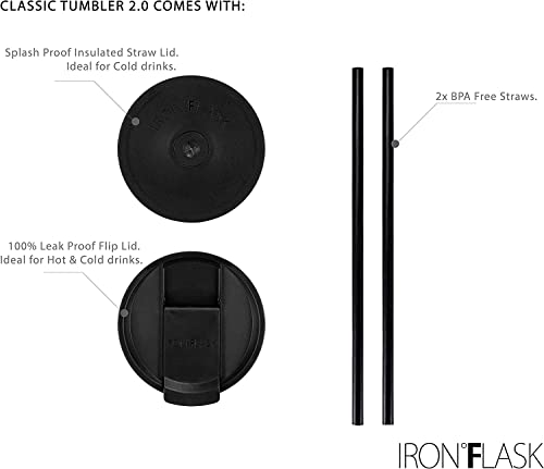 IRON °FLASK Classic Tumbler 2.0-2 Lids (Straw/Flip), Vacuum Insulated Stainless Steel Water Bottle, Double Walled, Drinking cup, Thermo Travel Mug - Dark Rainbow, 32 Oz