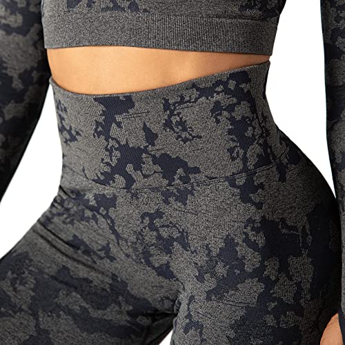 GYMTALENT High Waisted Seamless Workout Sets for Women, Butt Lifting Yoga Sets, Butt Lifting Tummy Control Camo Dark M