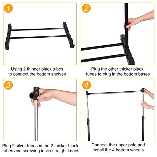 KOCASO Portable Ajustable Height Clothing Rack, Simple Rolling Clothing Rack Standard Rod Portable Small Garment Racks Metal Clothes Organizer with Lockable Wheels for Home Bedroom Balcony,Kids