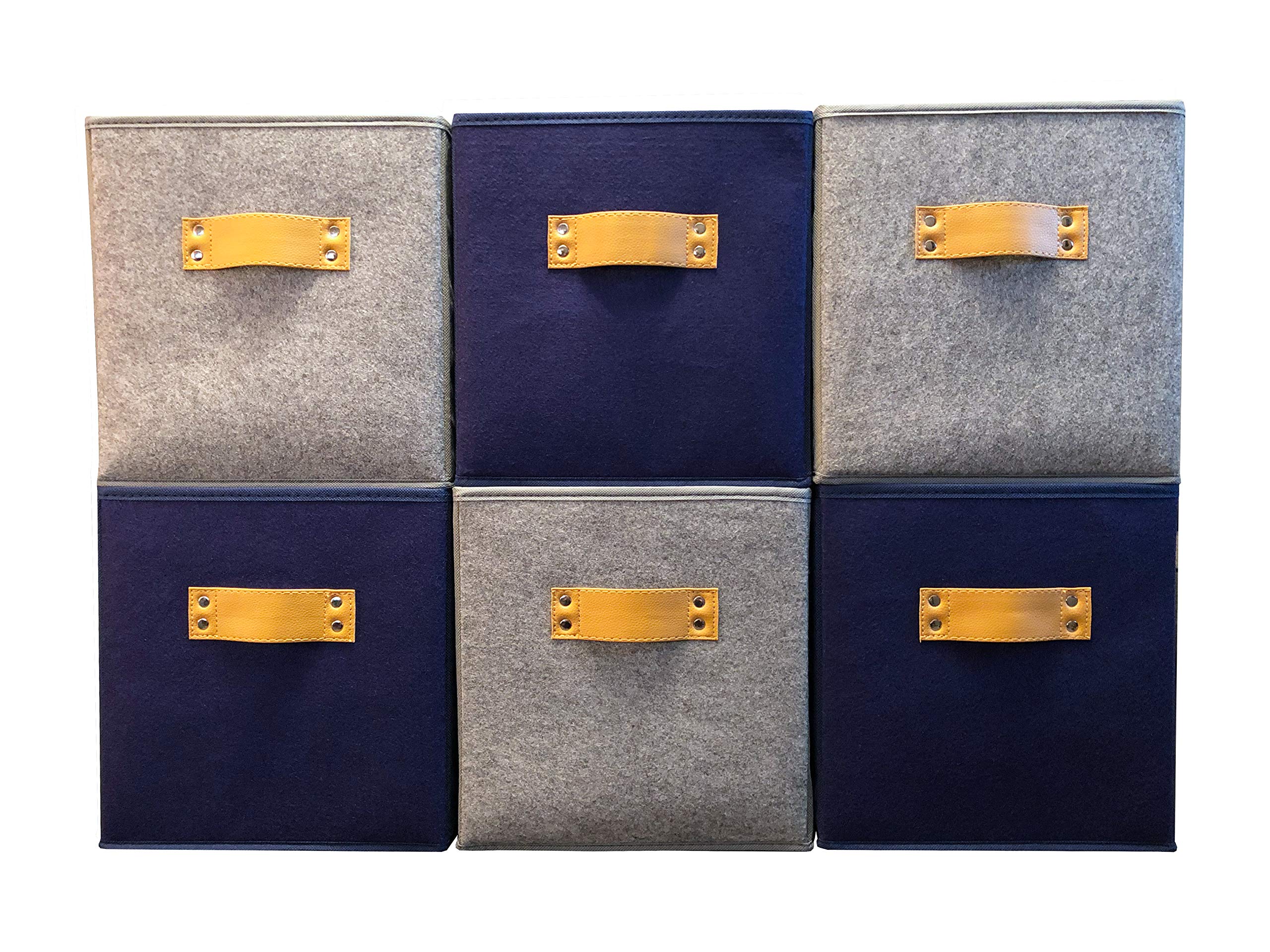 Functional Modern - Foldable Storage Bins - Collapsible Storage Cubes - Closet Storage - Organizer Basket - 2 Pack - Linen - 11 Inches High (Indigo Blue, 10.5" Width x 10.5" Depth x 11" Height)