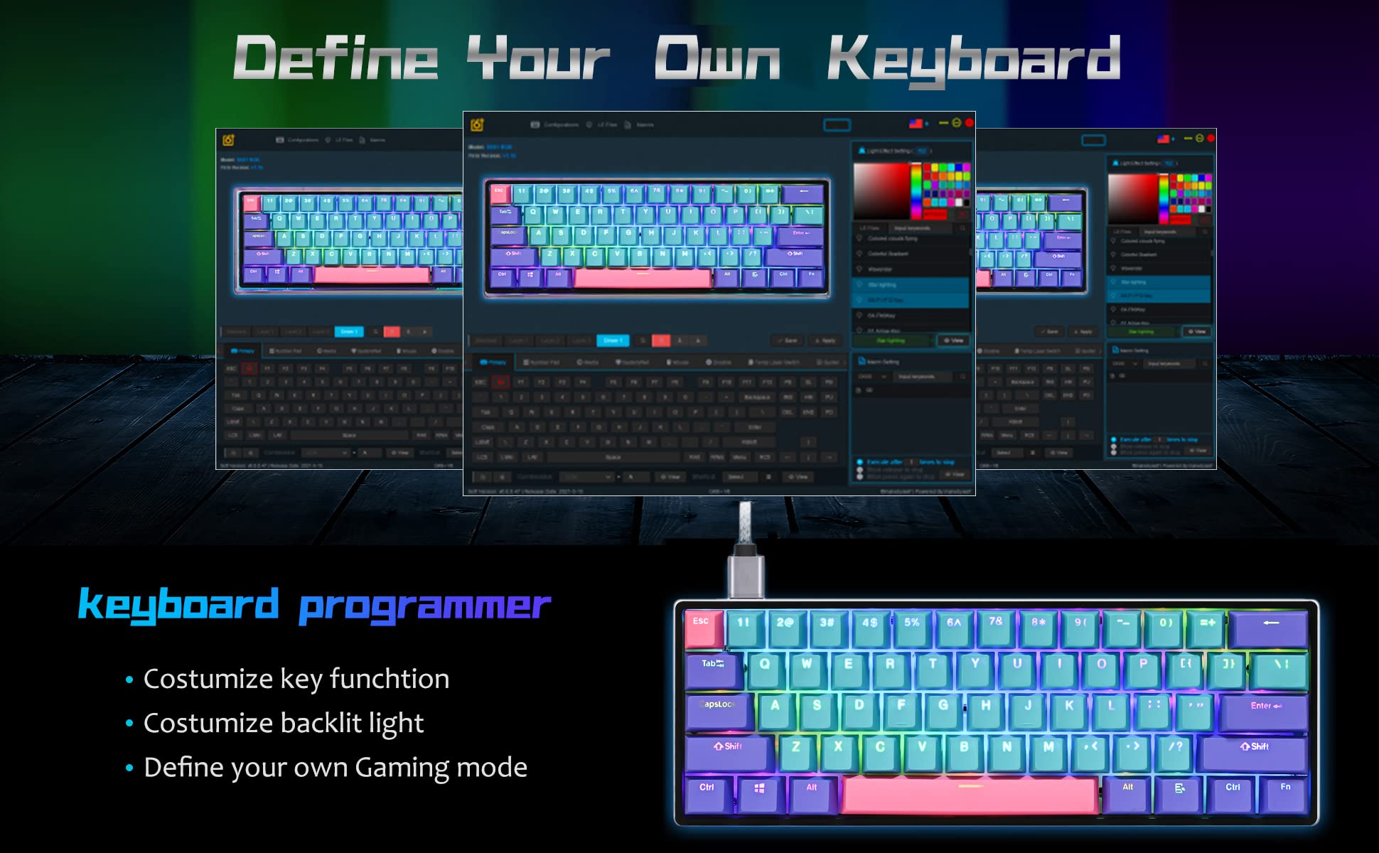 Guffercty kred GK61 60% Wireless Bluetooth Mechanical Gaming Keyboard 60 Percent with hot swappable Red Switches RGB Backlit for Windows/Mac/Android (Gateron Optical Red, Joker)