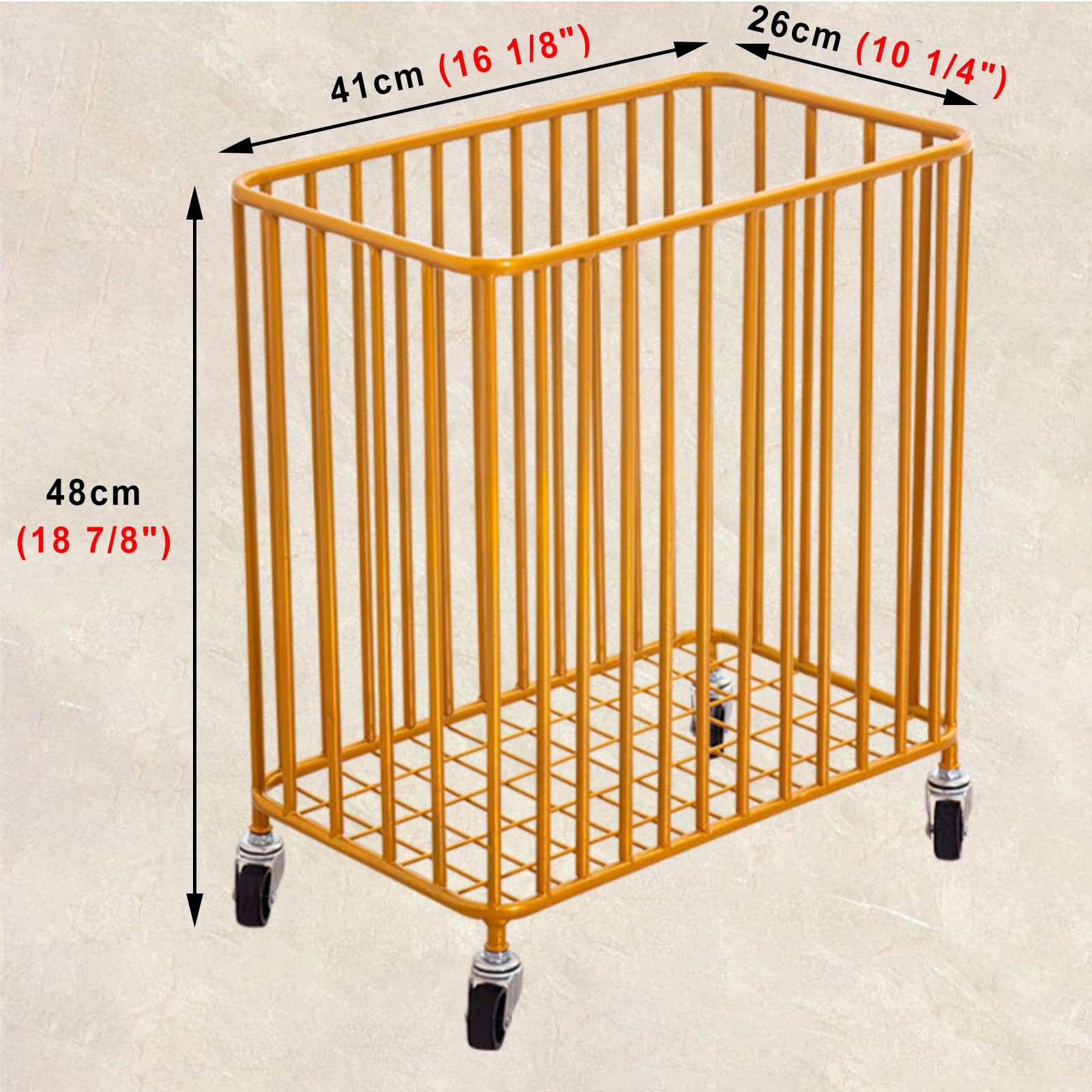 Gold Square Yoga Mat Holder with Wheels, Steel Frame Yoga Mat Storage Basket, Exercise Equipment for Home Workouts, Space Saving Yoga Mat Racks