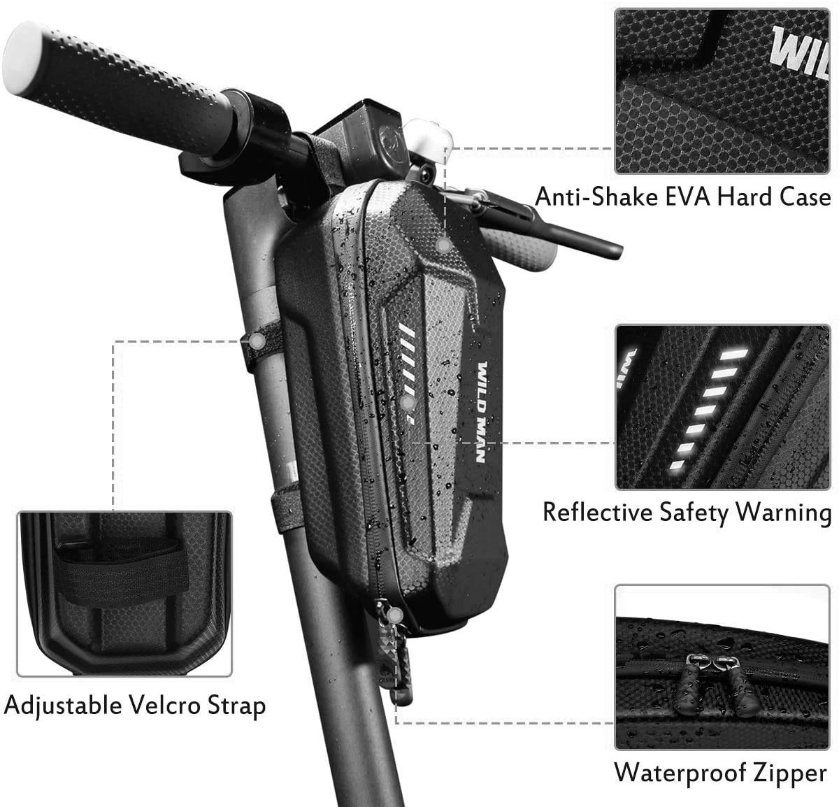 GLDYTIMES EVA Storage Bag Suitable for Electric Scooter Bicycle Trolley Front Suspension Bag Durable can Accommodate Charger Tool for Ninebot Xiaomi Scooter (New Black 3L)
