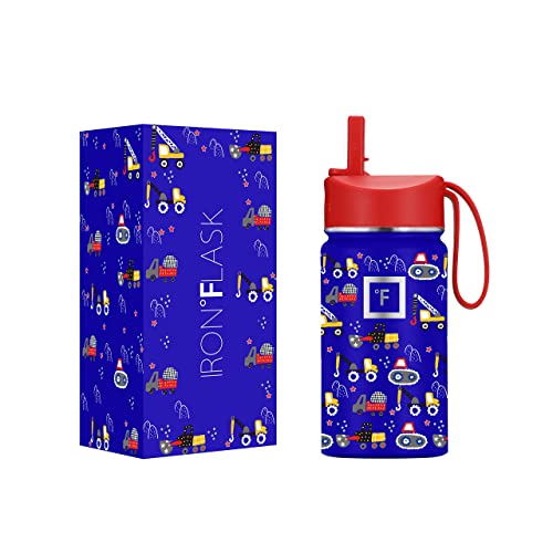 Iron Flask Kids Water Bottle Spring Bundle with Silicone Boot, Spring Kids Gift, Insulated, Cute, Durable, Fun - Construction 14oz