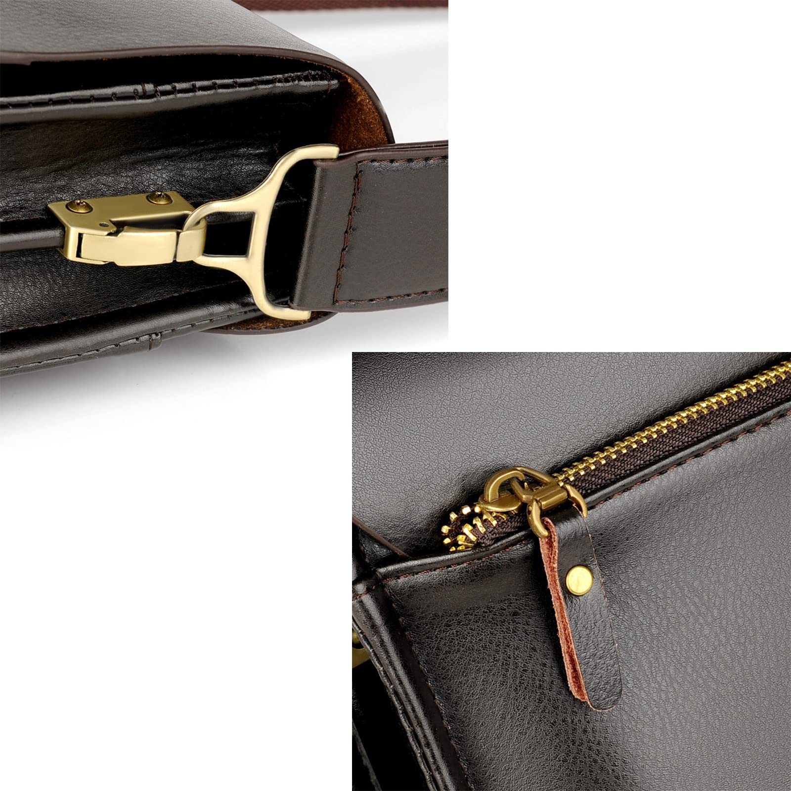 Henmifyer Leather Messenger Sling Crossbody Shoulder Bag for Travel Work Business Magnetic Buckle Adjustable straps (Brown)