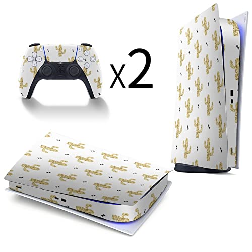 Golden Cactuses Full Protective Skin Cover Design Wrap Decal Sticker Compatible with PS5 Digital Edition Console and Controller