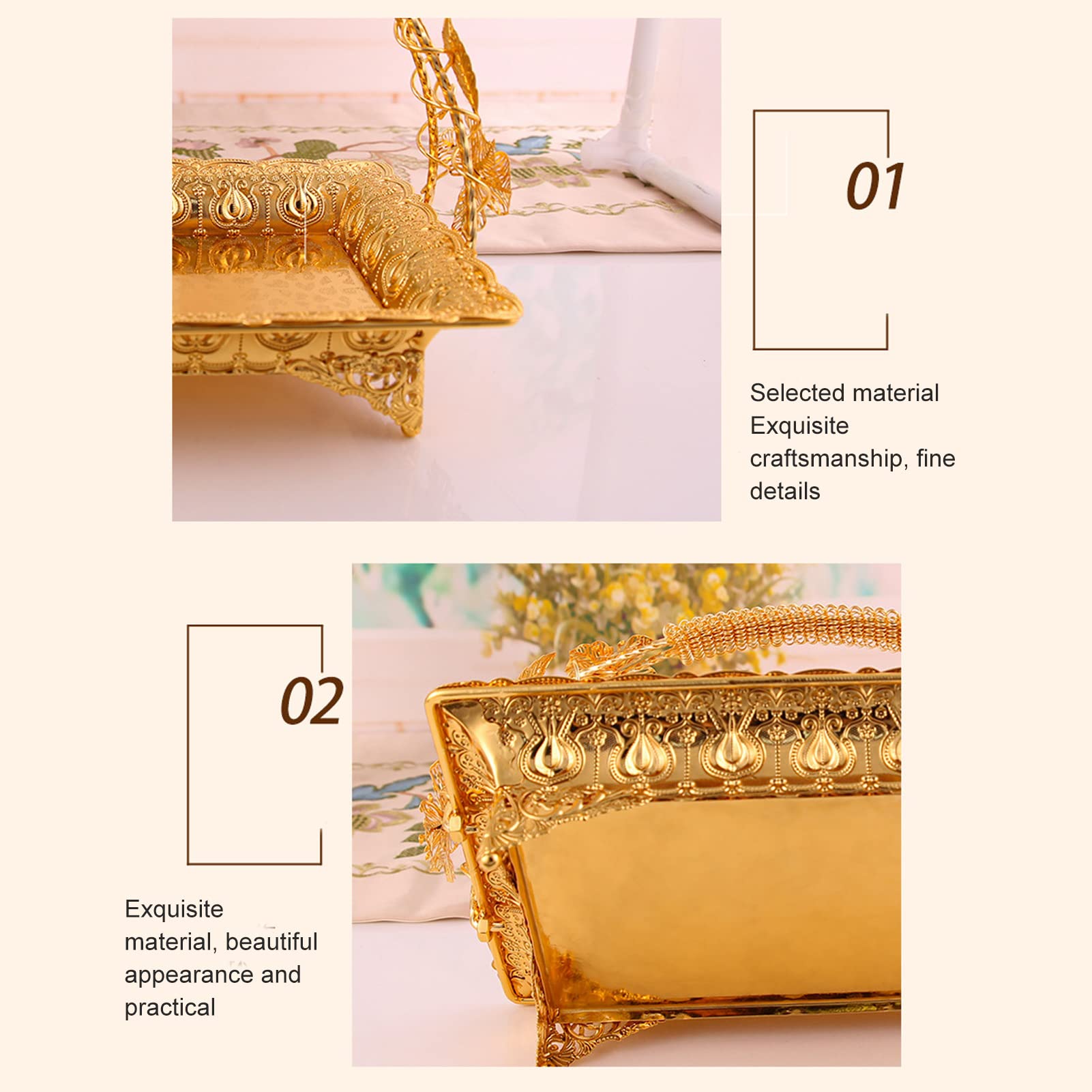 Food Serving Trays, Vintage Sturdy Zinc Alloy Elegant Tray with Handles for Home Bar Cafe