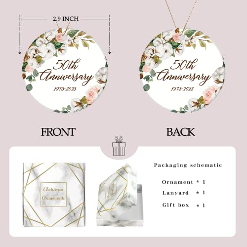 Kokaaee 50th Year Anniversary Ornament Wedding Marriage 50 Years Anniversary Valentines Day Gifts Ideas Hanging Ceramic Decorations for Her Him Parents Couple Husband Wife Present