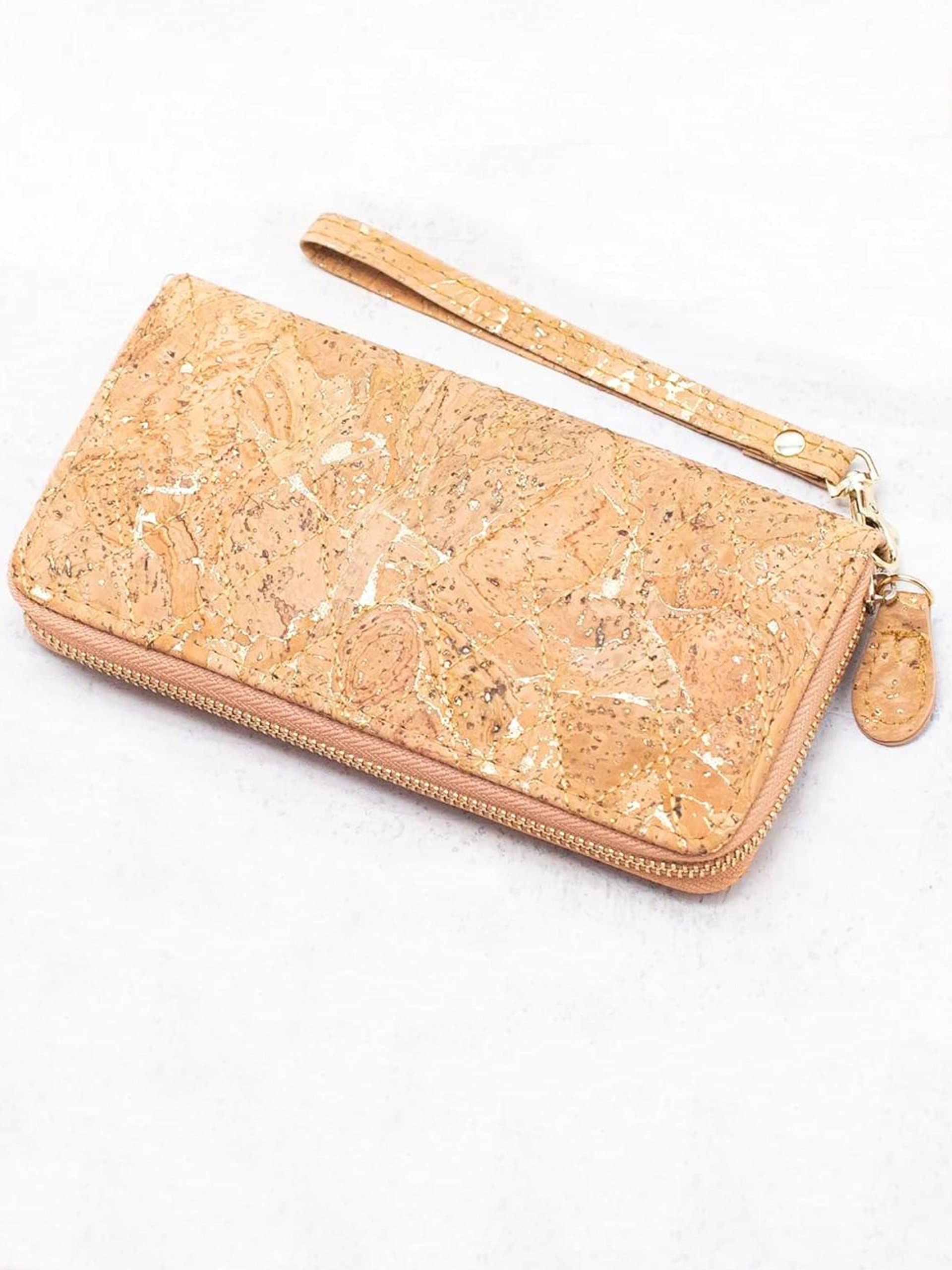 Golden Handmade Vegan Natural Portuguese Cork Wallet Wristlet for Women