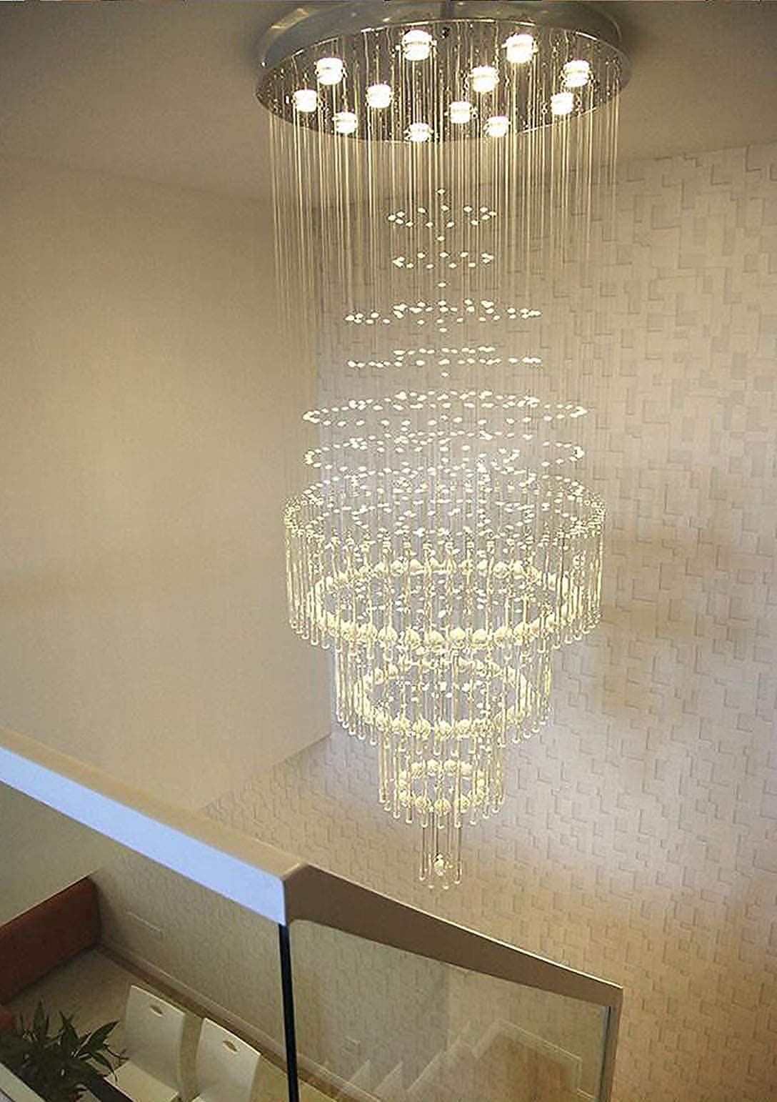 Flashing God D32''X H120'' High Ceiling Chandelier Crystal Raindrop Chandeliers Staircase Large Chandelier Villa Entrance Foyer Ceiling Light High Ceiling Pendant Light Fixture,12 Bulbs Include