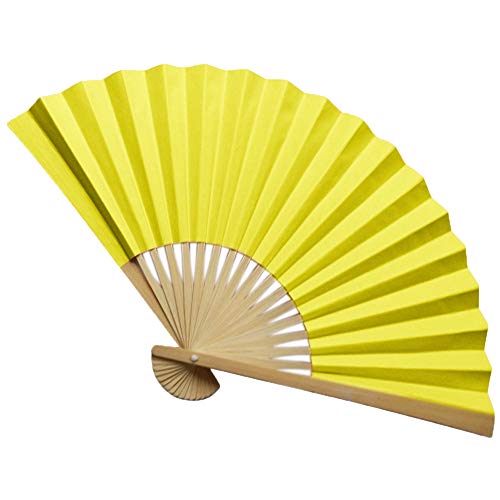 Held Folding Fan Decor Party Fan Chinese Paper Hand Wedding Fans Fan for Desk with Cord (Yellow-0, One Size)