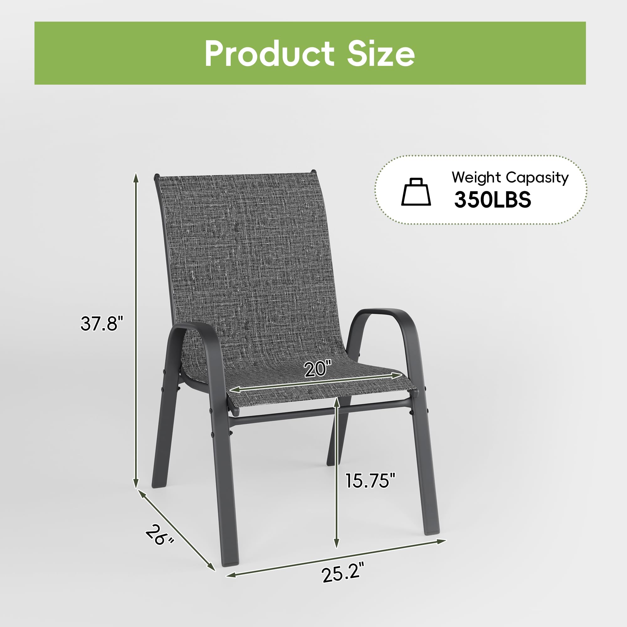 Redpick Patio Chairs Set of 6, Outdoor Dining Chairs Stackable for All Weather, Breathable Metal Modern Outside Furniture Chair for Pool Side, Garden, Backyard Deck, Dark Grey