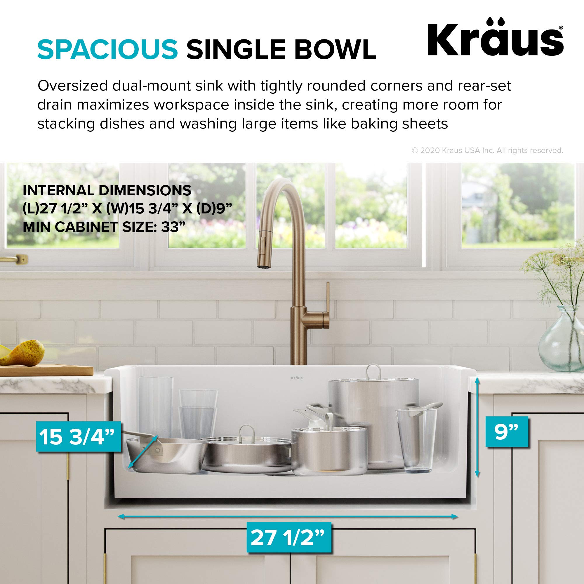 KRAUS Turino™ 30” Drop-In Undermount Fireclay Single Bowl Kitchen Sink with Thick Mounting Deck in Gloss White, KFD1-30GWH