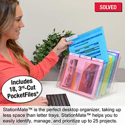Ultimate Office StationMate StepUp Polystyrene File Desktop Organizer with 18, 3rd-Cut PocketFile Project Files, Clear