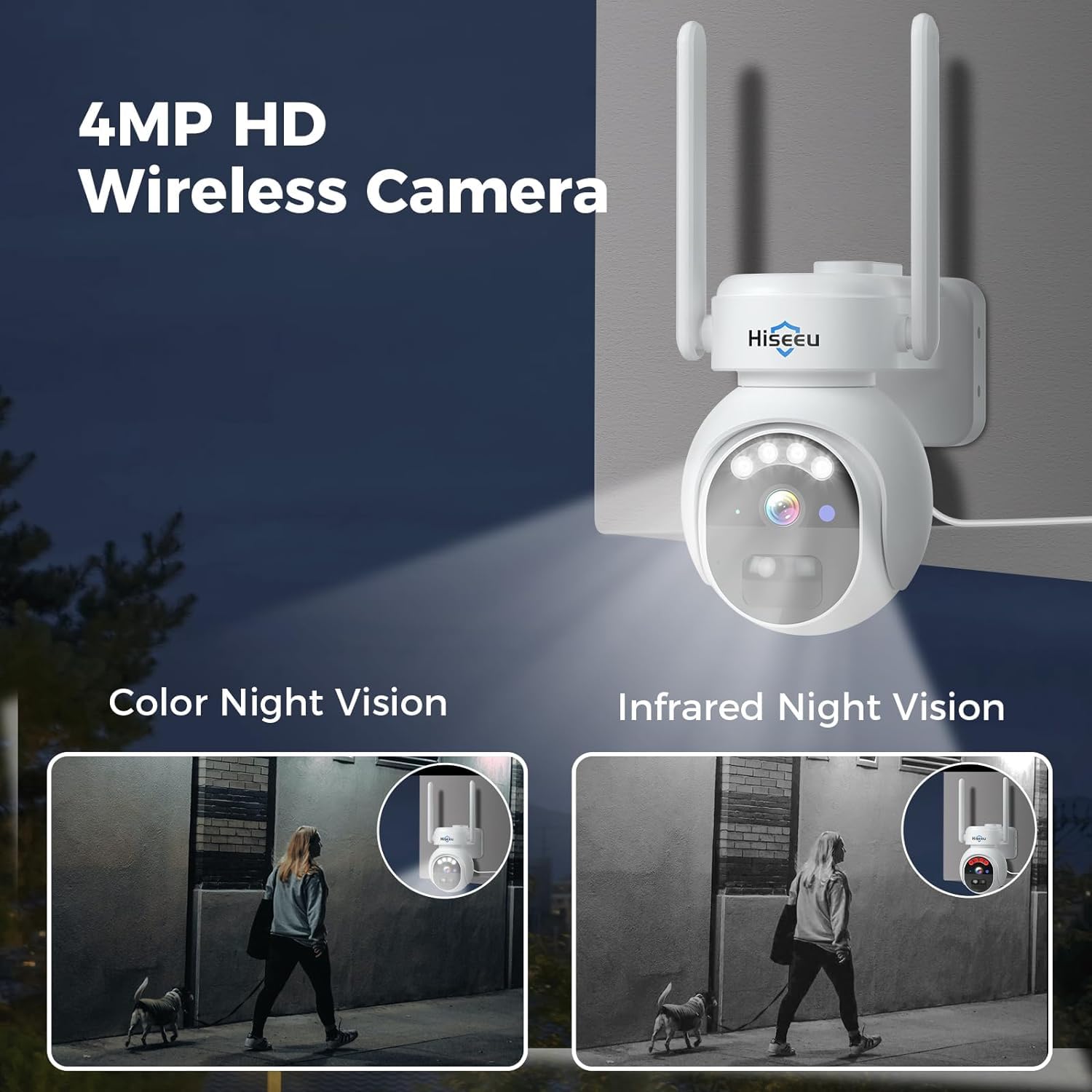 Hiseeu 4G LTE Cellular Security Camera Without WiFi, 2K HD Color Night Vision Outdoor Camera Wireless Solar Powered, 2-Way Talk,IP66 Waterproof,PIR Human Detection, SIM Card Included