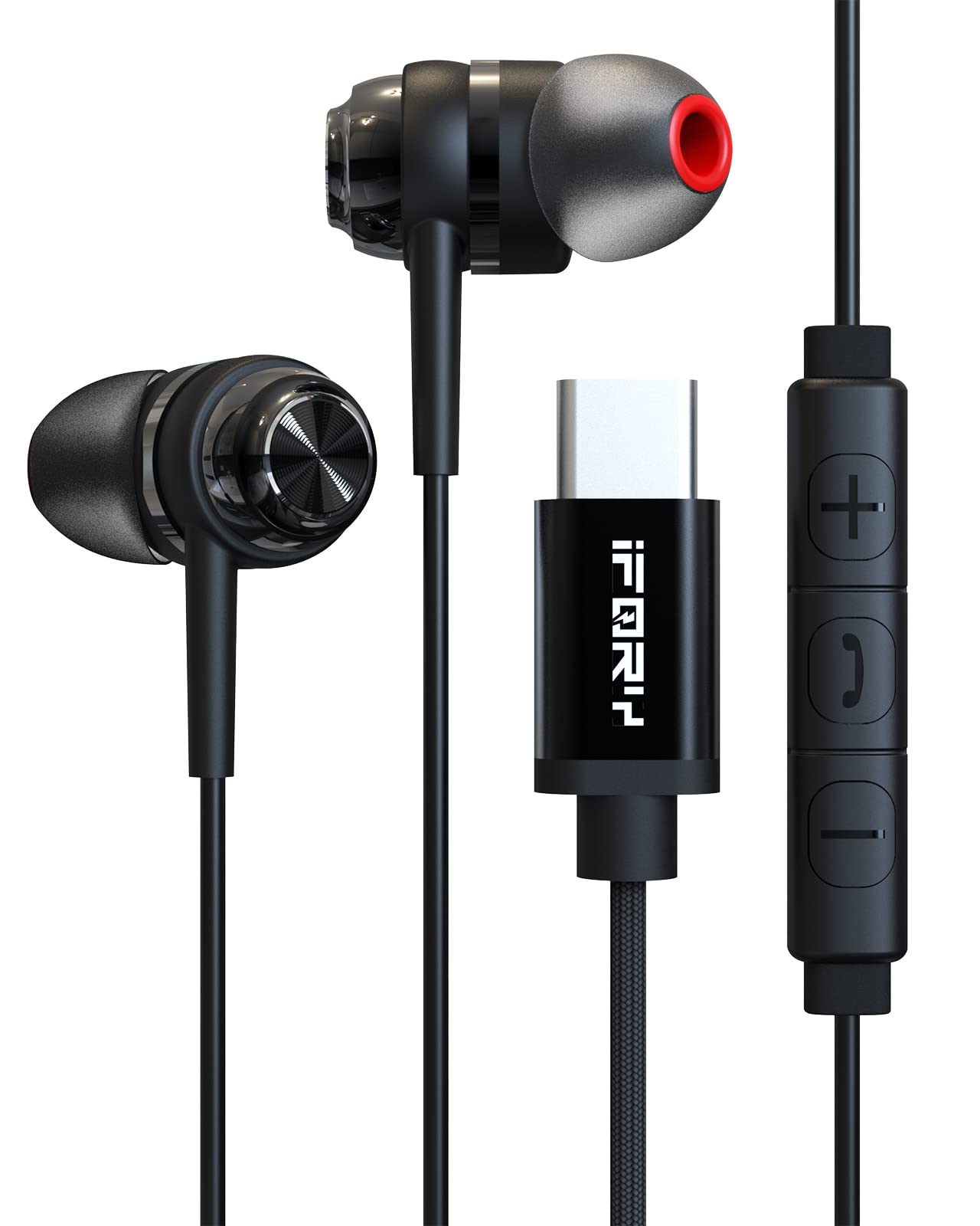 iFory USB C Earphones, A20 Type C Magnetic Headphones in-Ear Wired Earbuds Noise Canceling Headset with Mic & Remote Control Compatible for Samsung Ipad Pro iOS Android (Black)