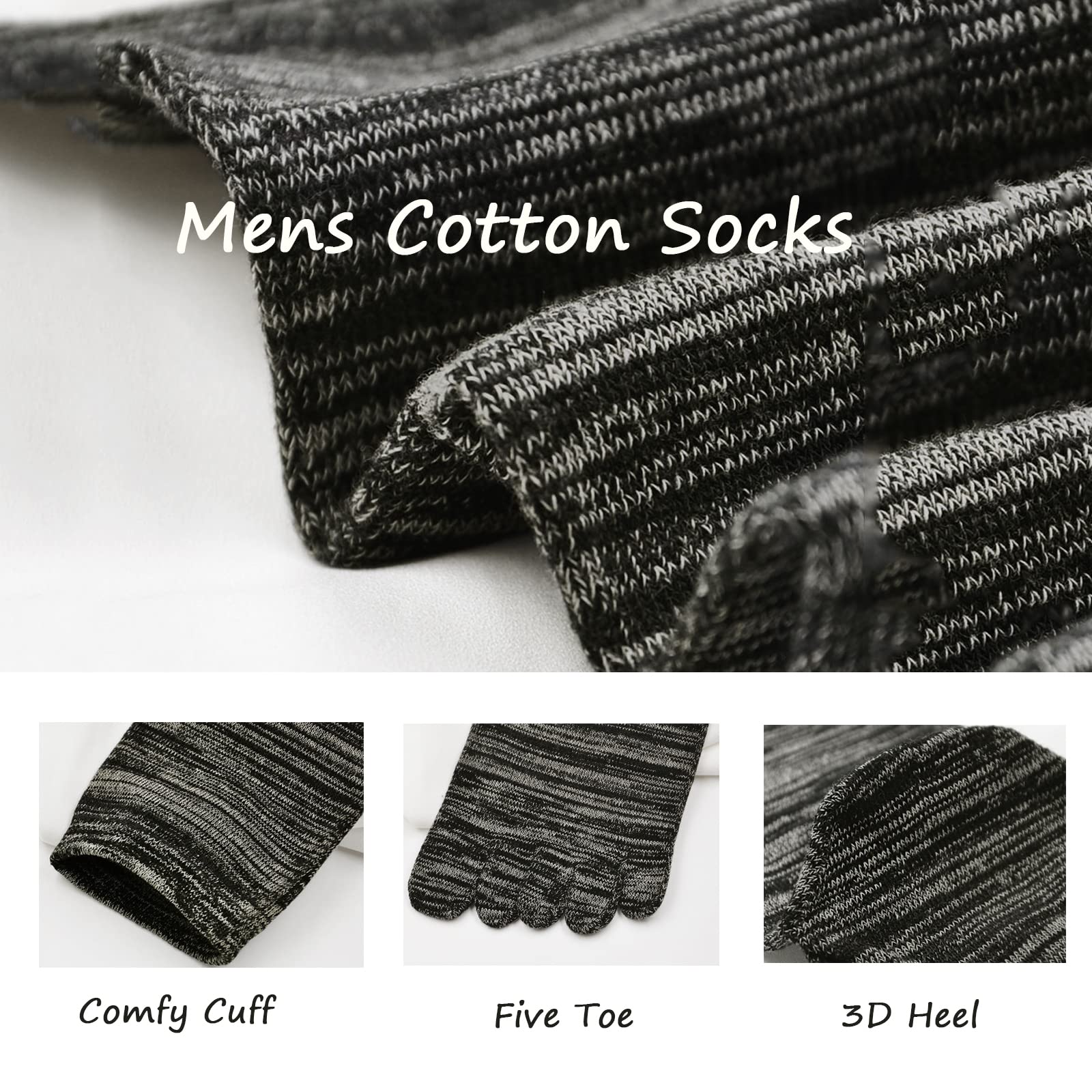 HABUAETY Toe Socks Men Five Finger Cotton Sock Running Athletic Boys 5 Toe Ankle Adult Soft Sox 5 Pairs