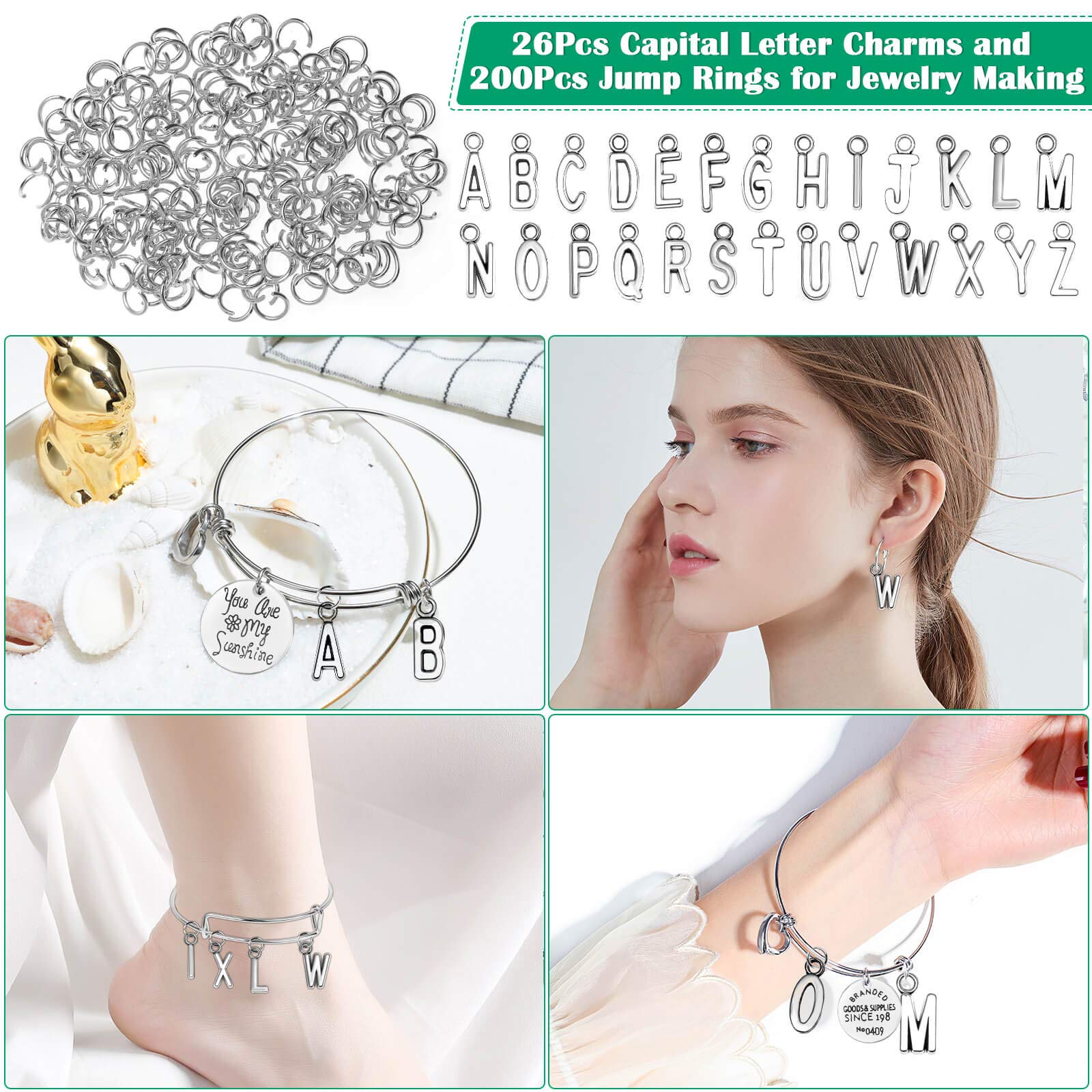 Flasoo 376Pcs Bangles Bracelet Making Kit Include 30Pcs Expandable Bangle Adjustable Wire Bracelets 146Pcs Assorted Tibetan Silver Charm Pendants and 200Pcs Jump Rings for DIY Craft Jewelry Making
