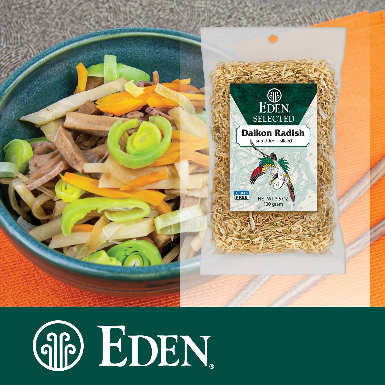 Eden Daikon Radish, Sun Dried and Finely Sliced, Traditionally Made in Japan, 3.5 oz