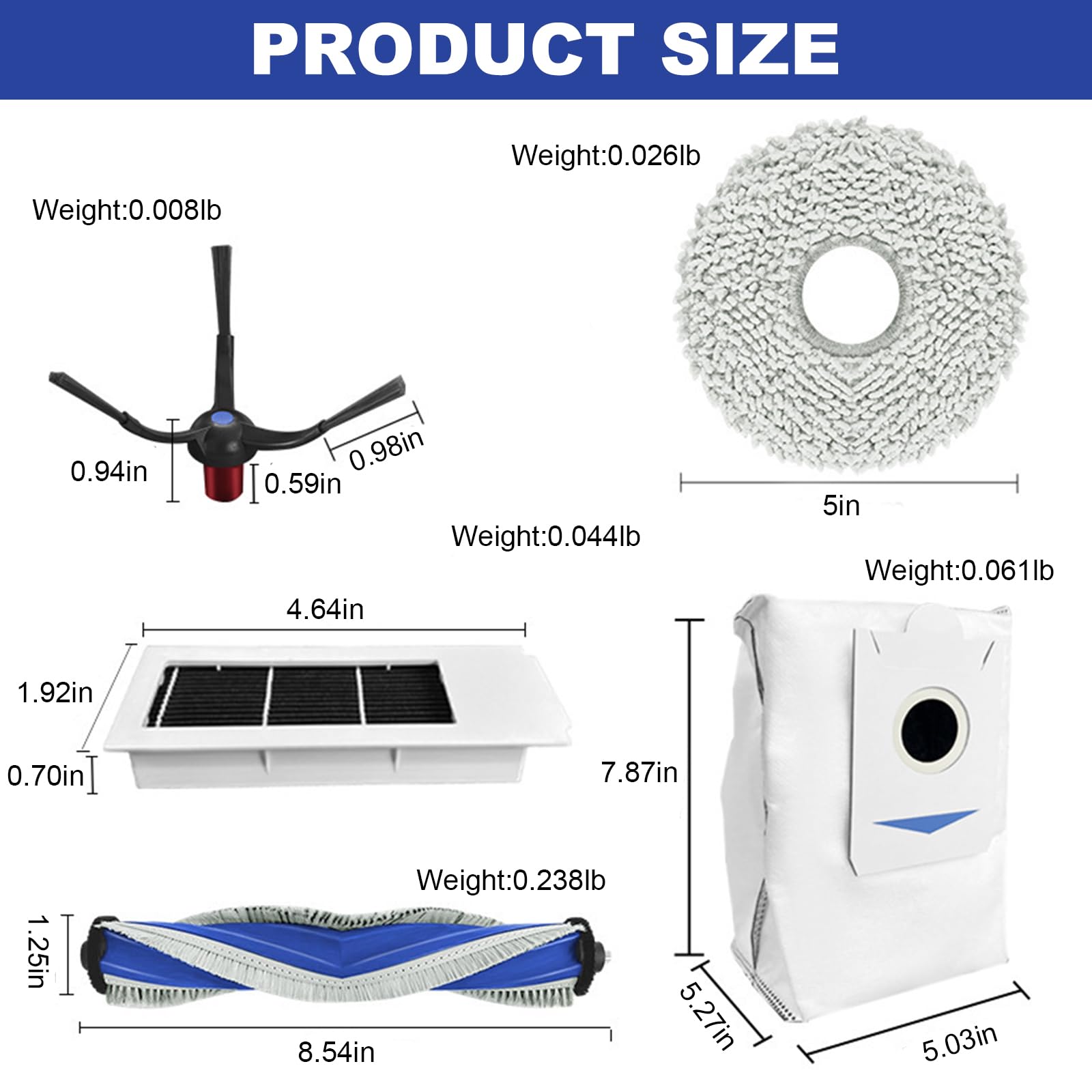 PhoebCynthi Replacement Accessories Compatible with Ecovacs DEEBOT T30S/ N30 Omni/ N30 PRO Omni Robot Vacuum.(1 Main Brush,4 Side Brushes,2 Hepa Filters,4 Mop Pads,4 dust Bags)