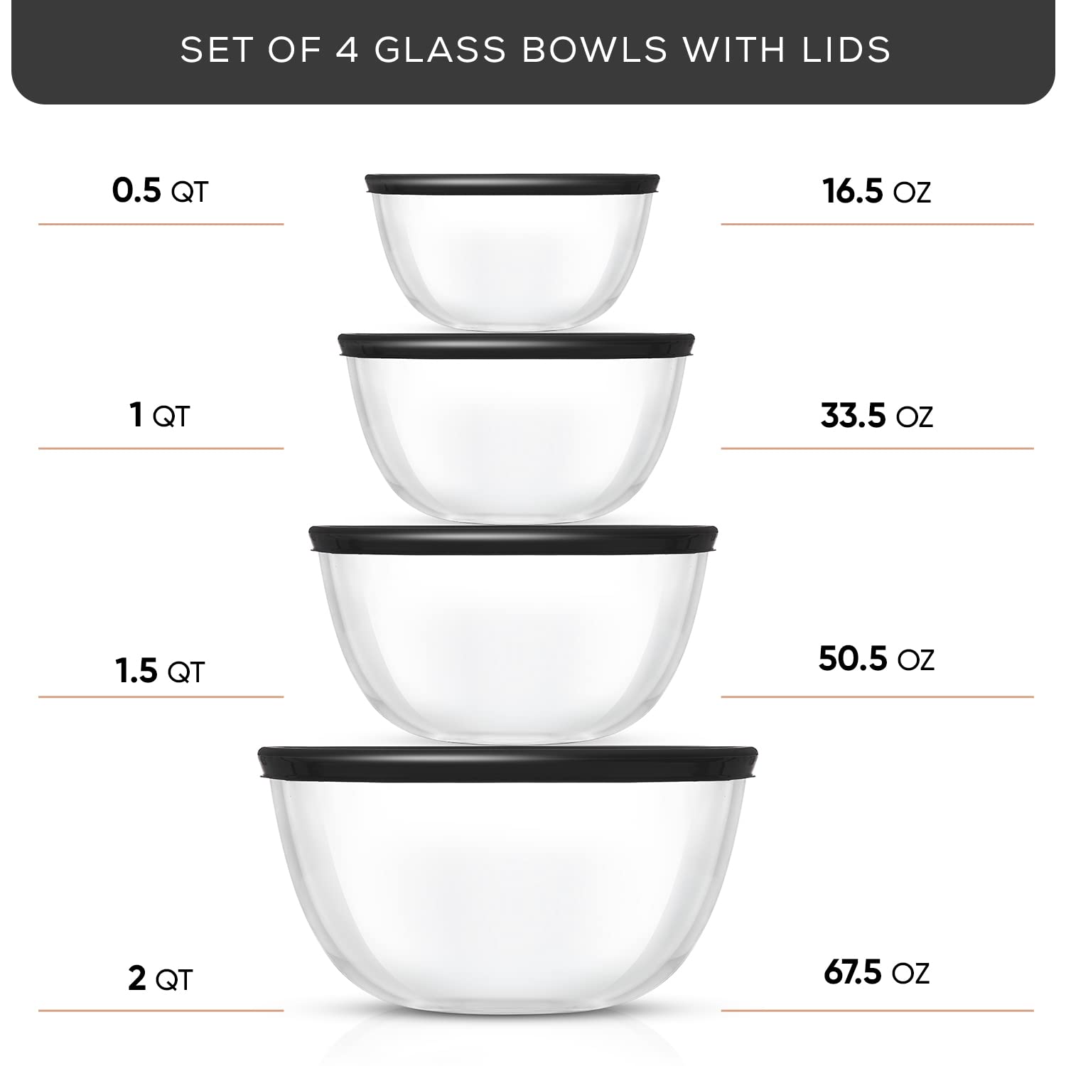 JoyJolt Kitchen Mixing Bowls - 8pc Glass Bowls with Lids Set β Neat Nesting Bowls - Large Mixing Bowl Set Batter Bowl - Cooking Bowls - Storage Bowls with Lids and Big Salad Bowl with BPA-Free Lids