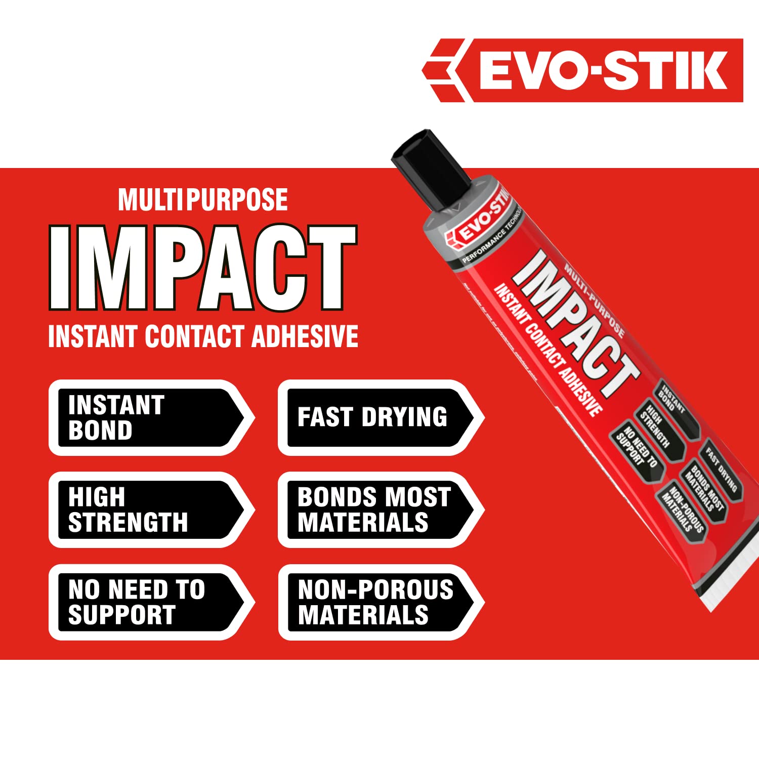 EVO-STIK Impact Adhesive, Multipurpose, High-Strength Adhesive, Bonds Instantly on Contact, Fast Drying, 65g Tube
