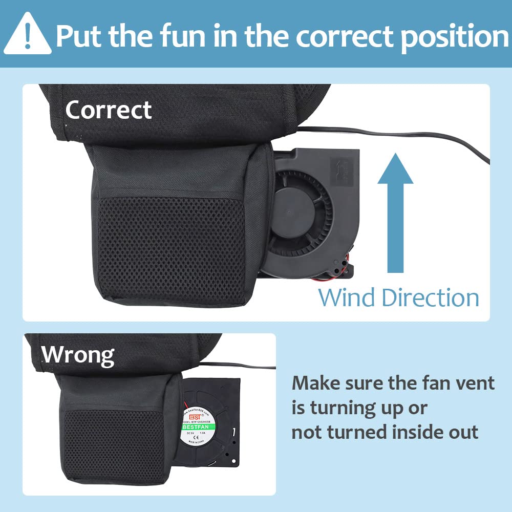 Japard Car Seat Cooling Pad Air Circulation for Baby Toddler Infant Kids Children, Stroller Liner Cool USB Powered, Waterproof/Comfortable/Adjustable Fan Speed – Black