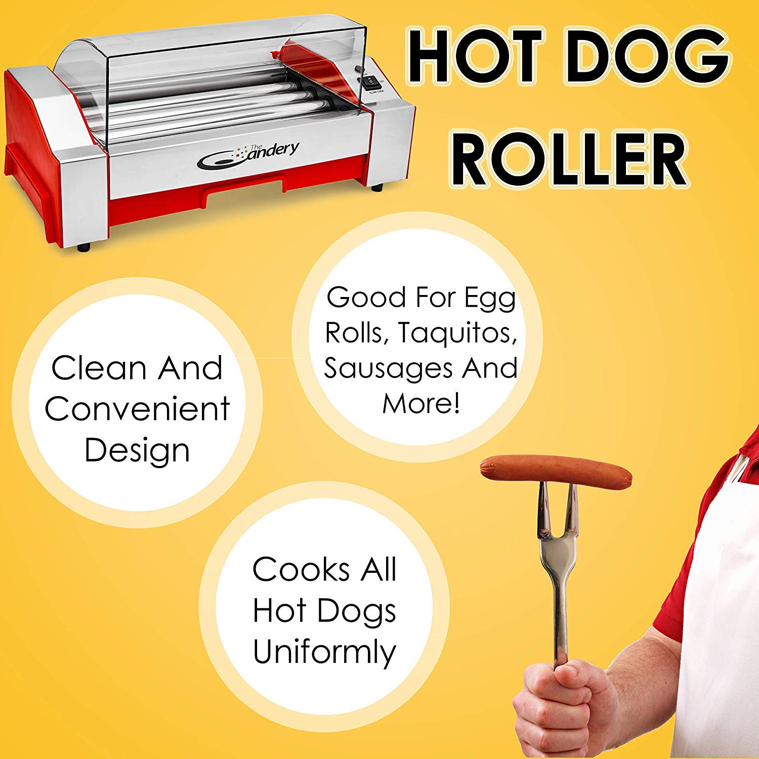 The Candery Upgraded Hot Dog Roller - Sausage Grill Cooker Machine - 6 Hot Dog Capacity - Household Hot Dog Machine Upgraded Plastic Cover