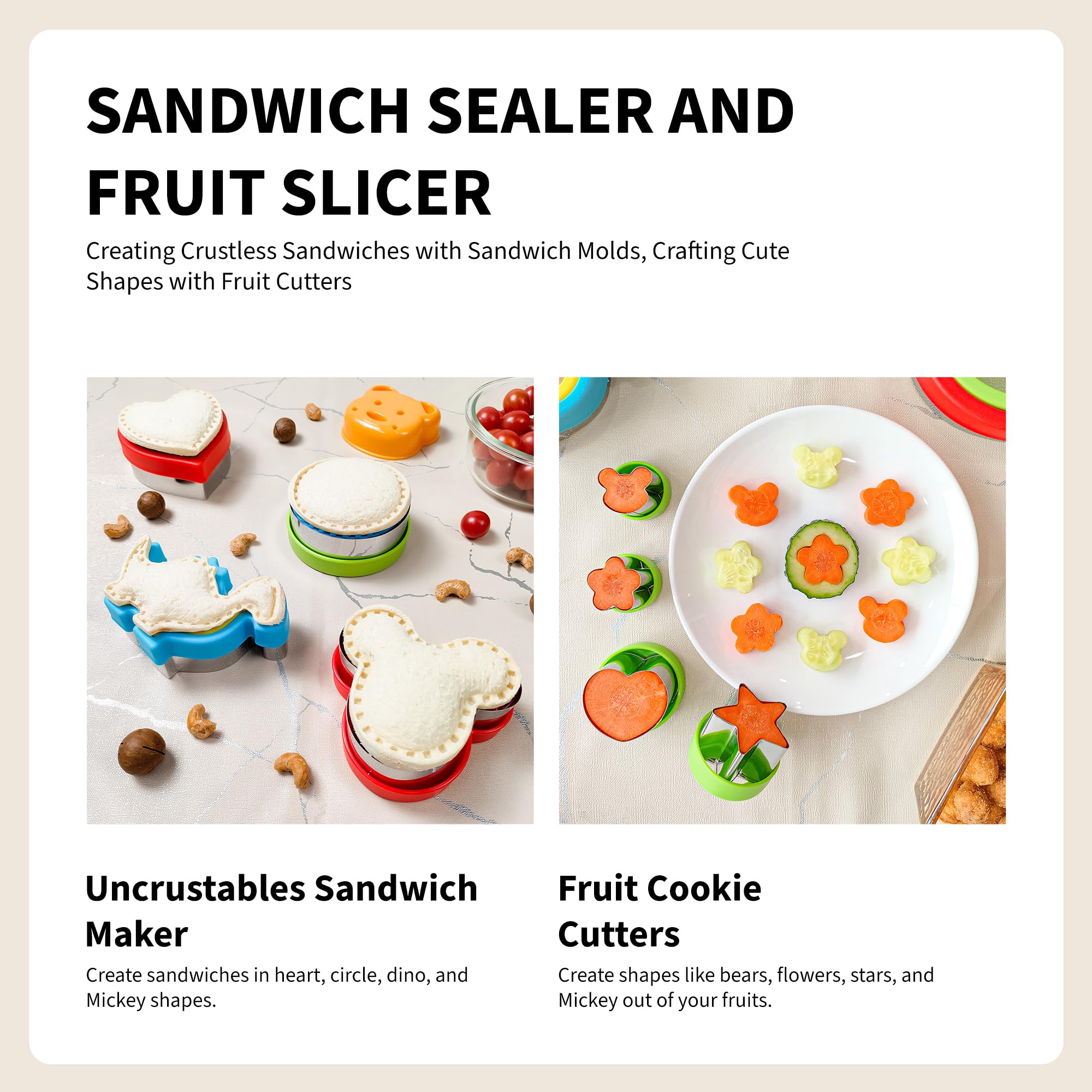 Sliafwh 9 PCS Sandwich Cutter and Sealer for Lunch - Uncrustable Maker for Lunchbox and Bento Box - Cookie Cutters for Boys Girls