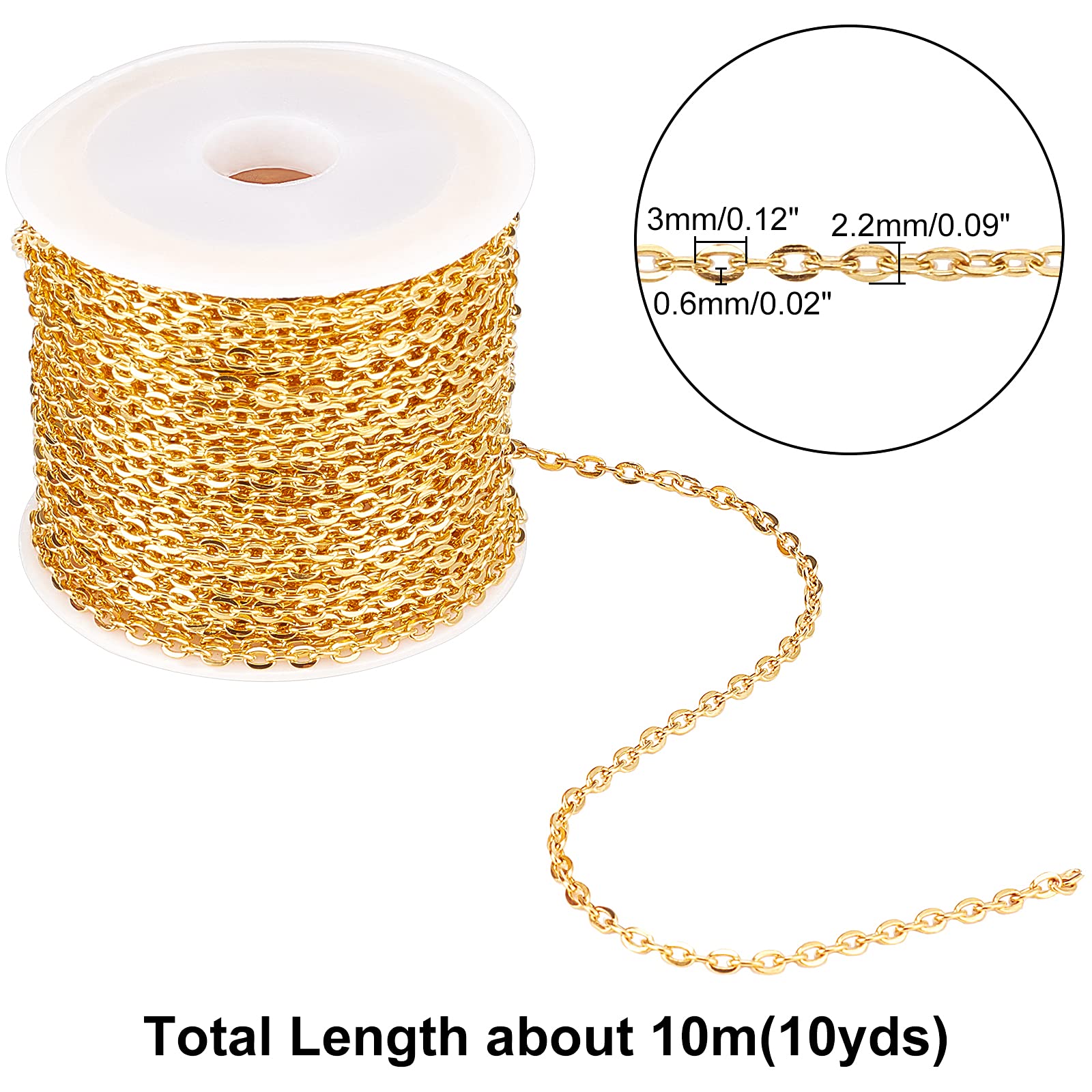 Pandahall 32 ft Necklace Chains Golden Iron Cross Chains Link Cable O-Shaped Chain for Necklace Jewelry Accessories DIY Making-3x2.2x0.6mm