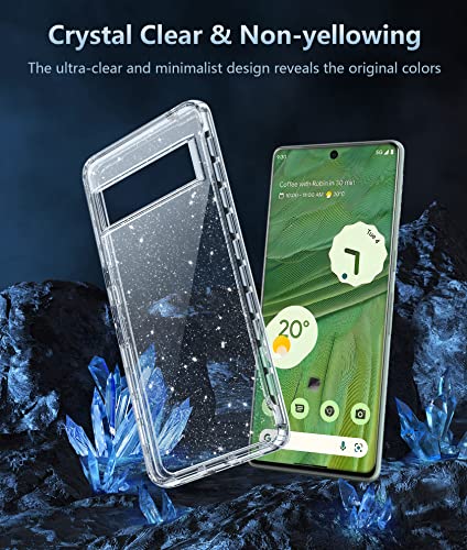 PUJUE for Google Pixel-7 Phone Case: Sparkly Clear Pixel 7 Silicone Protective Shockproof Cell Cover - Clear Cell Cases with Screen Protector - Full Protection Rubber Phone Cases