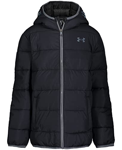 Under Armour Boys' Pronto Puffer Jacket, Mid-Weight, Zip Up Closure, Repels Water, Black Solid, 4